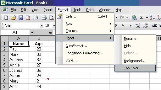 How To Apply Color To Worksheet Tabs In MS Excel XP. - PCauthorities.com